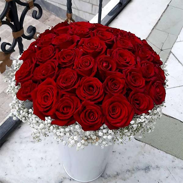 باکس گل سطلی 40 شاخه مدل 407 گل فروشی آنلاین هما